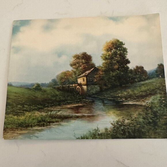 Art | Vintage Calendar Art Print Of Watermill Wstream And Trees | Poshmark